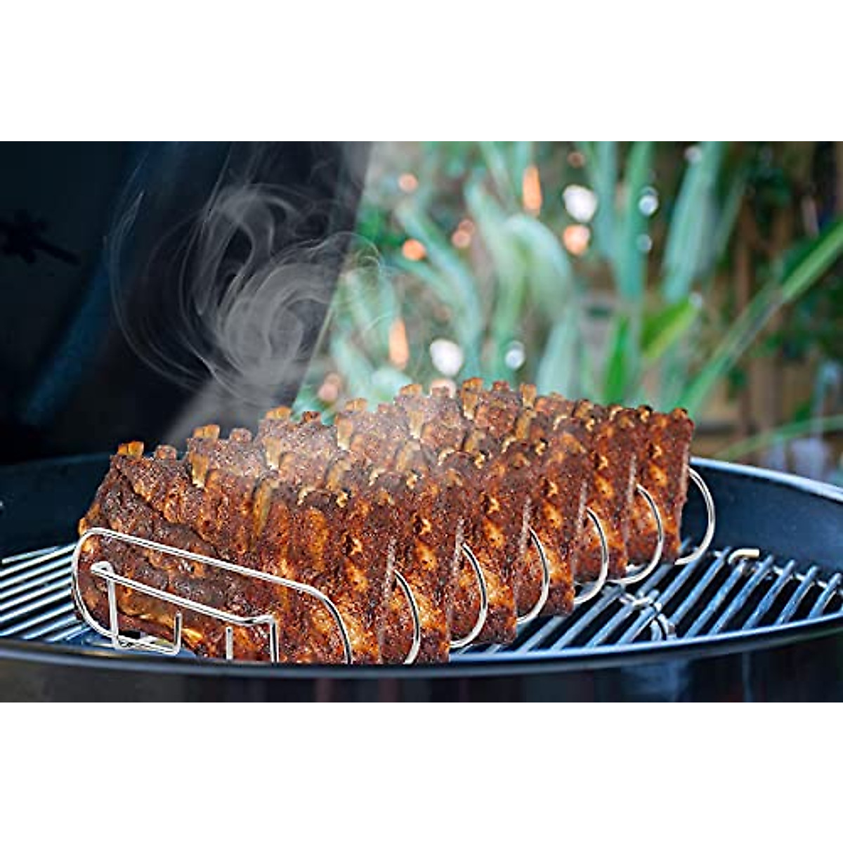 Chicken Leg Rack for Grill with Dip Tray and Large Rib Rack for Smoking Bundle - High Grade Stainless Steel - Easy to Use and Clean