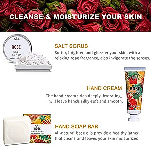 Spa Gifts for Women, Gift Set, Self Care Kit, Birthday Gifts, 5pc Rose Bath Sets Include Massage Oil, Bath Bomb, Salt Scrub, Soap, Hand Cream, Christmas Gifts for Mom