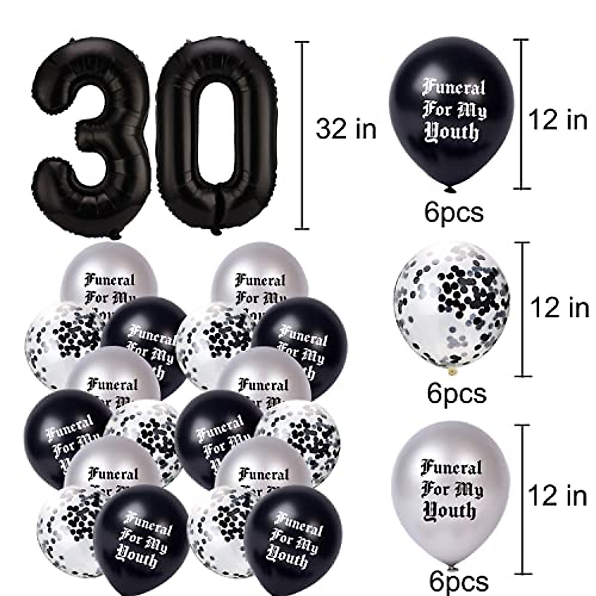 ayiho Death to My Twenties Black 30th Birthday Decorations Funeral for My Youth Rip to My 20s Sash Number 30 Balloon Latex Balloon for Funny Thirtieth Birthday Party Supplies (black)