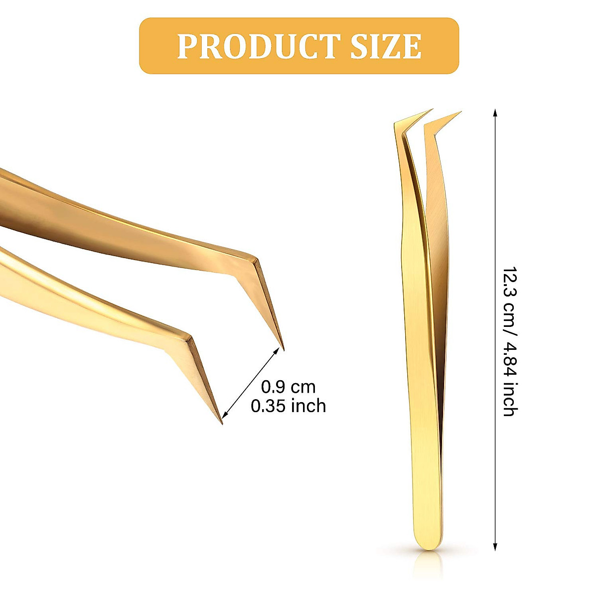 3 Pieces Volume Tweezers Eyelash Extension Tweezers Curved 6A Tip False Lash Tweezers Stainless Steel Precision Tweezers for Individual and 3D 6d Volume Eyelash Extension (Gold)