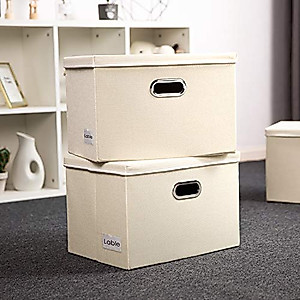PRANDOM Large Collapsible Storage Bins with Lids [3-Pack] Fabric Foldable Storage Boxes Organizer Containers Baskets Cube with Cover for Home Bedroom Closet Office Faint Yellow(17.3x11.8x11.8)