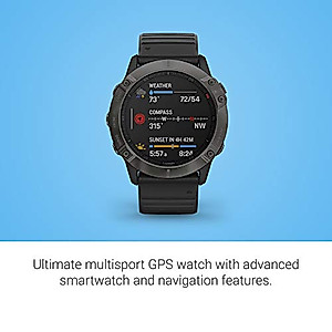 Garmin 010-02157-10 fenix 6X Sapphire, Premium Multisport GPS Watch, features Mapping, Music, Grade-Adjusted Pace Guidance and Pulse Ox Sensors, Dark Gray with Black Band