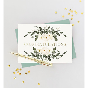 Graphique Congrats Laurels Wedding Card | Congratulations Greeting Card for Newlyweds | Couple, Bride, Groom | Glitter and Gold Foil Accents | Color-Coordinated Envelope | 5" x 7"
