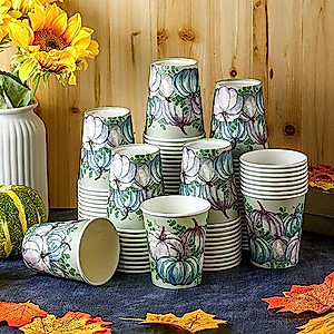 Umigy 100 Pcs 9 oz Fall Disposable Paper Cups Pumpkin Cup Thanksgiving Party Supplies Pumpkin Maple Leaves Cups for Coffee Juice Hot Cold Drink Thanksgiving Decorations(Simple Pumpkin)