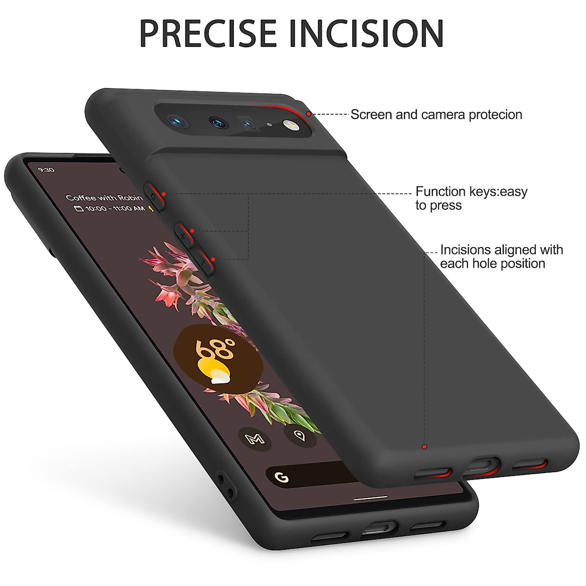 Silicone Phone Case Compatible with Google Pixel 6, Soft Protective Smart Phone Case for Women Men, Durable Anti-Scratch Shockproof Phone Cover Black