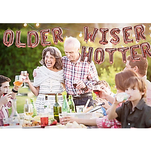 Older Wiser Hotter Foil Balloons Letter Banner Funny Birthday Decorations for Women Men 30th 40th 50th 60th 70th 80th Birthday Party Supplies (Rosegold)