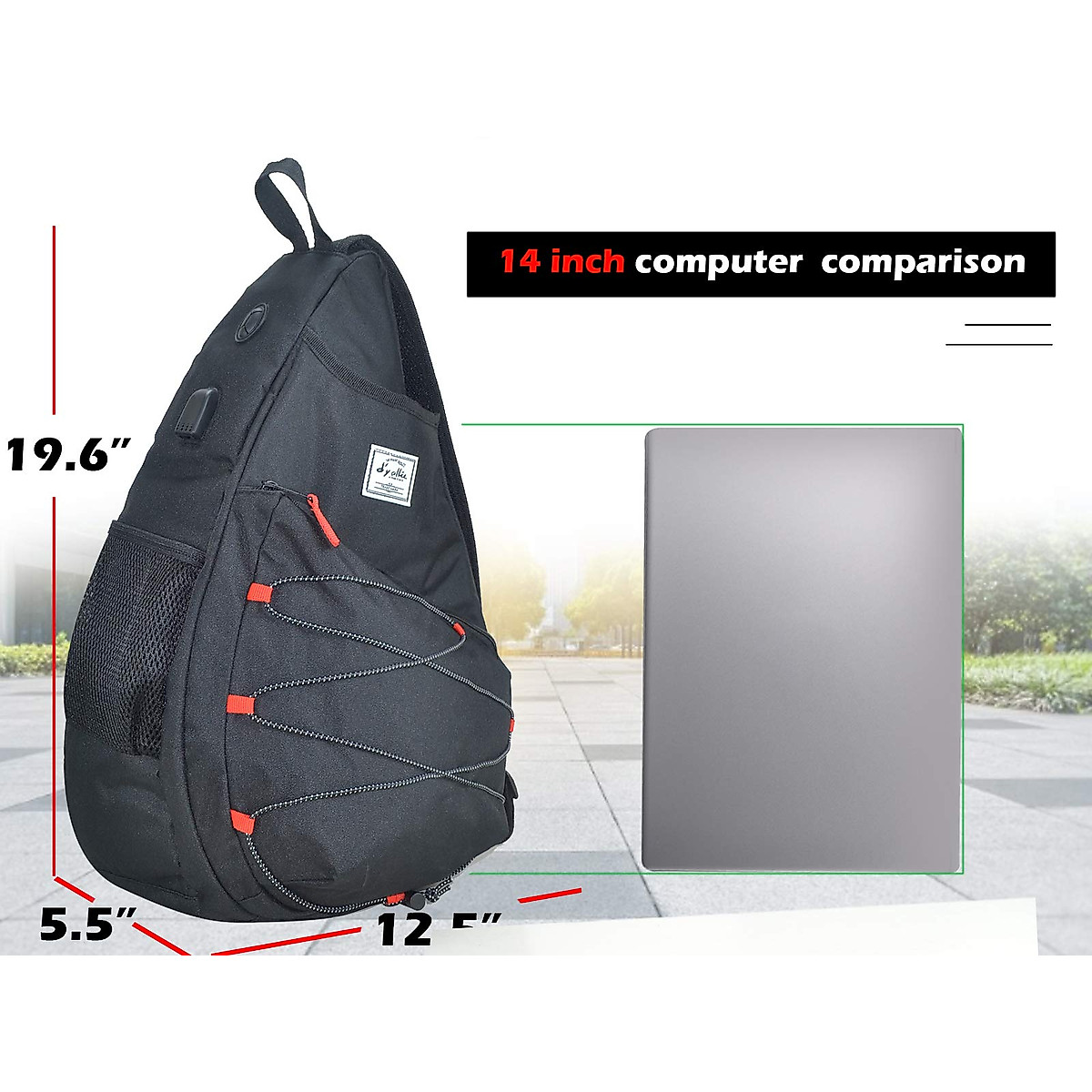 d'yallee Tennis Bag for Men Women, Racquetball Pickleball Paddle Squash Sling Bags Crossbody Sports Backpack Adult with USB Charge Port (Black)