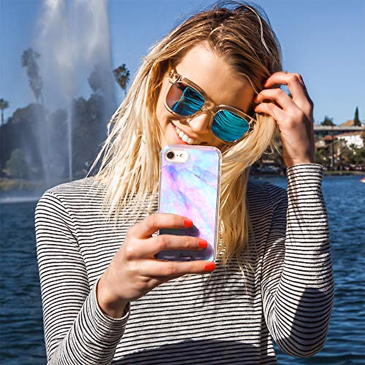 Casery Case Designed for The Apple iPhone, Iridescent Crystal (Exotic Marble) - Military Grade Protection - Drop Tested - Protective Slim Clear Case for Apple iPhone 8 Plus, iPhone 7/6/6s Plus