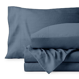 Bare Home Ultra Soft Washed Microfiber 3 Piece Sheet Set, Linen-Like Look, Easy Care, Hypoallergenic, Deep Pocket up to 15”, 1 Fitted Sheet, 1 Flat Sheet, 1 Std. Pillowcase (Twin, Bering Sea)