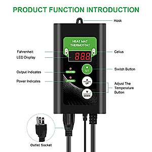 RIOGOO 10"x20.75" Seedling Heat Mat and Thermostat Controller 68-108°F Digital Thermostat Controller IP68 Waterproof (Heated mat+Thermostat Controller)