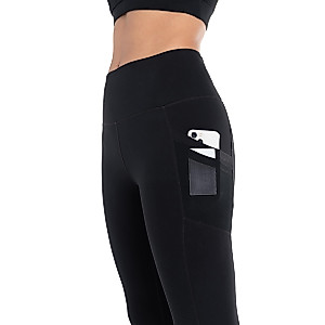 Kyodan Women’s Brushed Mesh Run Leggings Yoga Pants with Pockets 25” Black Mediu