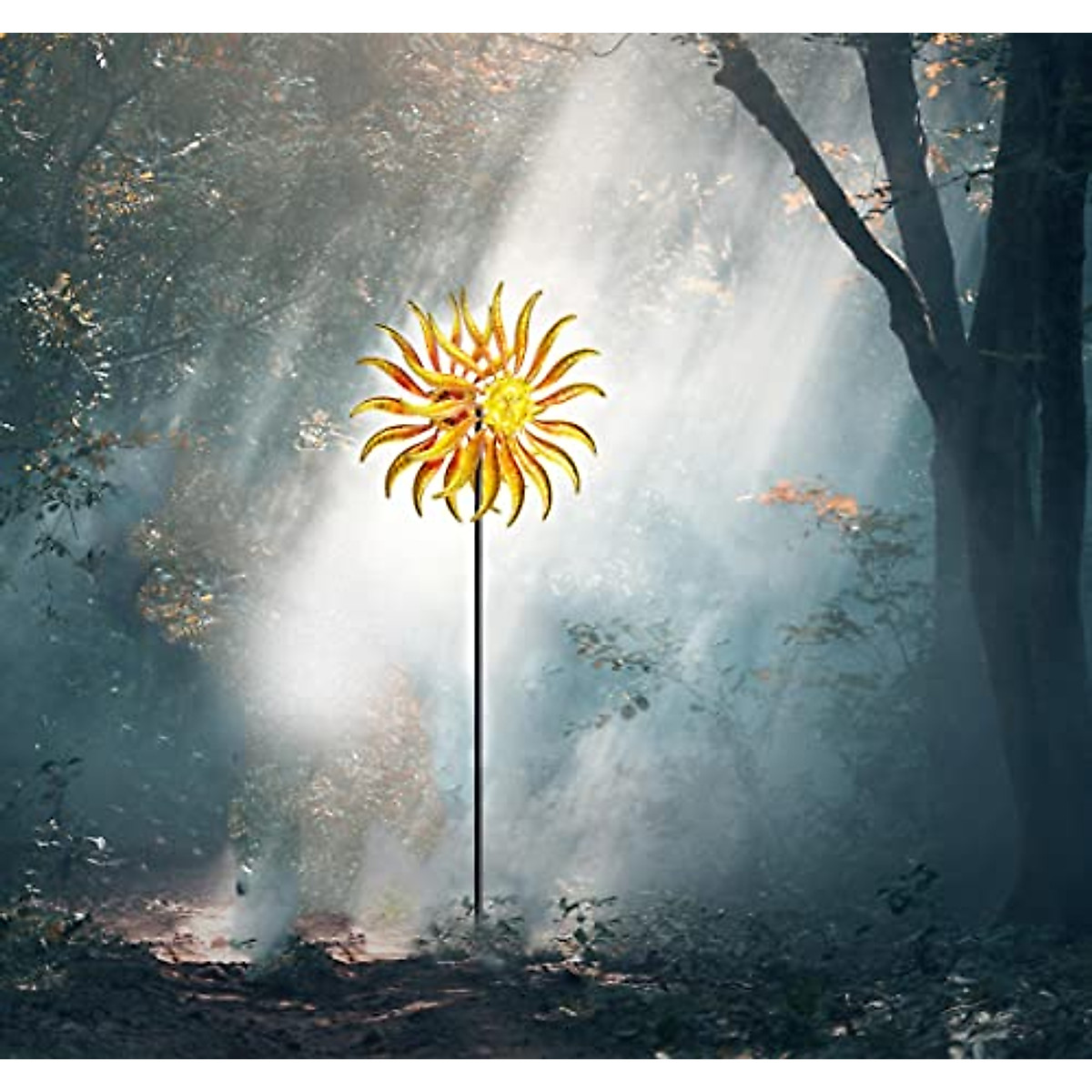 Fawgold Wind Spinner Outdoor Metal Sun Wind Sculpture Spinners for Yard Patio Lawn Garden Decoration 75 inches Double Windmill 360 Degrees Swivel Spinner with Metal Stake