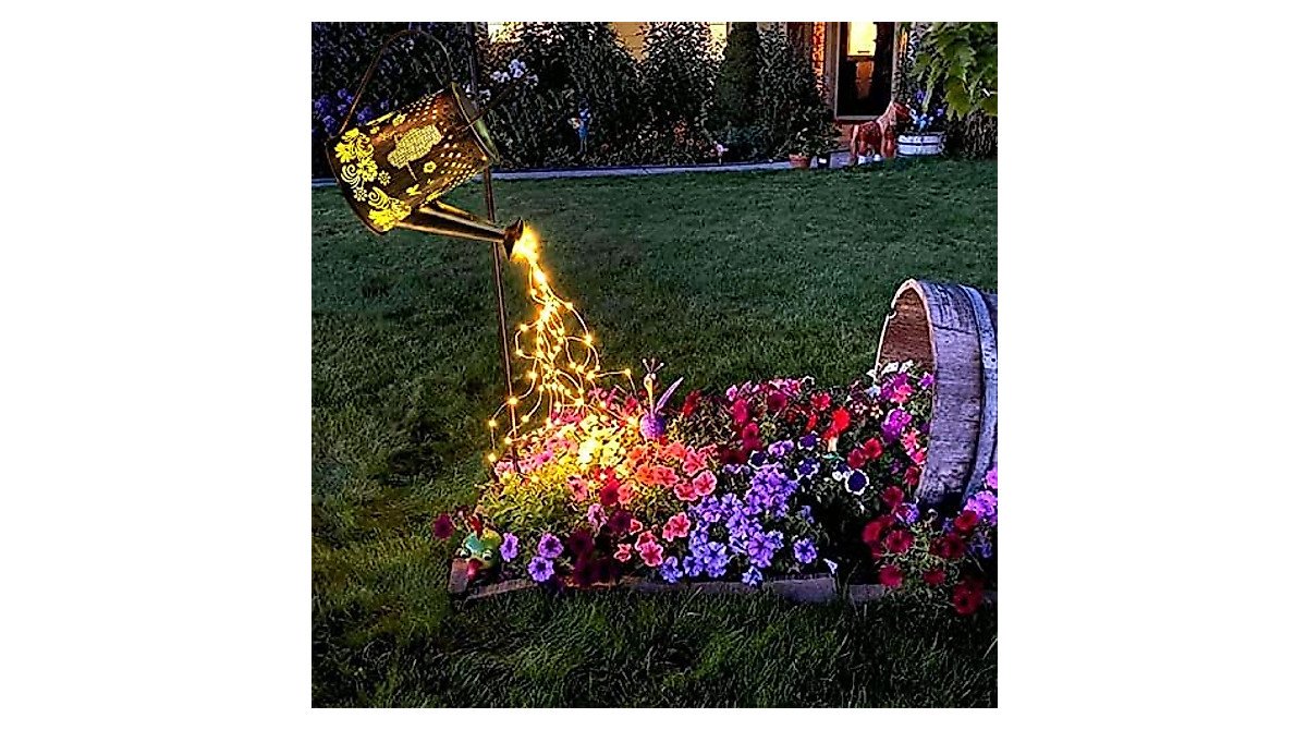 EDOF Solar Llights Outdoor Decor Garden Gift,Solar Watering Can with Cascading Lights Hanging ...