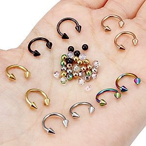 Ftovosyo 10Pcs Horseshoe Rings + 30Pcs Replacement Balls 16G Surgical Steel Nose Septum Horseshoe Hoop Eyebrow Lip Piercing Jewelry Helix Daith Earrings Externally Threaded Barbell Parts 8mm