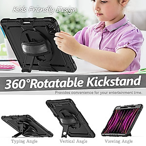 CASZONE Case for iPad Pro 12.9 Case 2022/2021/2020,iPad Pro 12.9 6th/5th/4th Generation Case with Pencil Holder Charger,360ｰRotating Stand,Screen Protector,Hand/Shoulder Strap,Heavy Duty