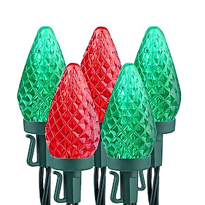 Brizled C9 Christmas Lights, 16ft 25 LED Faceted C9 Christmas Lights, Connectable Indoor Outdoor Xmas String Lights, 120V UL Certified for Tree Backyard Garden Porch Party & Holiday Decor, Red & Green