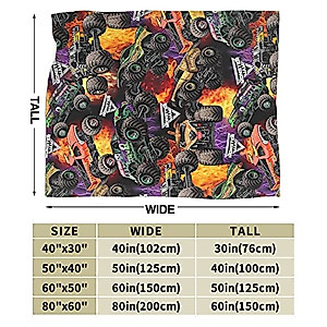 Monster Truck Blanket 50"x40" Ultra-Soft Fleece Throw Anti-Pilling Flannel Soft Cozy Fleece for Sofa Bed Room Decor Car Bed Camping Keep Warm Decor Boys Adults Birthday Gifts