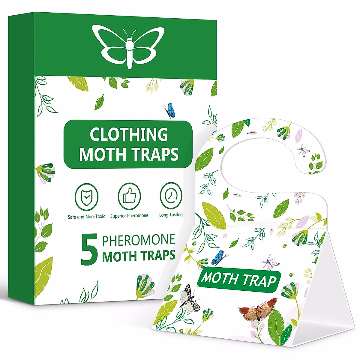 LUOJIBIE Clothes Moth Traps 5-Pack, Prime Safe Indoor Moth Traps with Pheromones for Wool Closet Carpet