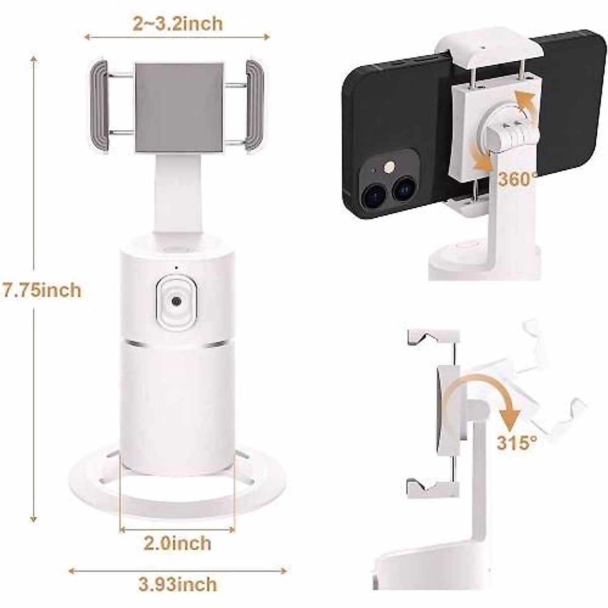 BoxWave Stand and Mount Compatible with Yezz Liv 2 (Stand and Mount by BoxWave) - PivotTrack360 Selfie Stand, Facial Tracking Pivot Stand Mount for Yezz Liv 2 - Winter White