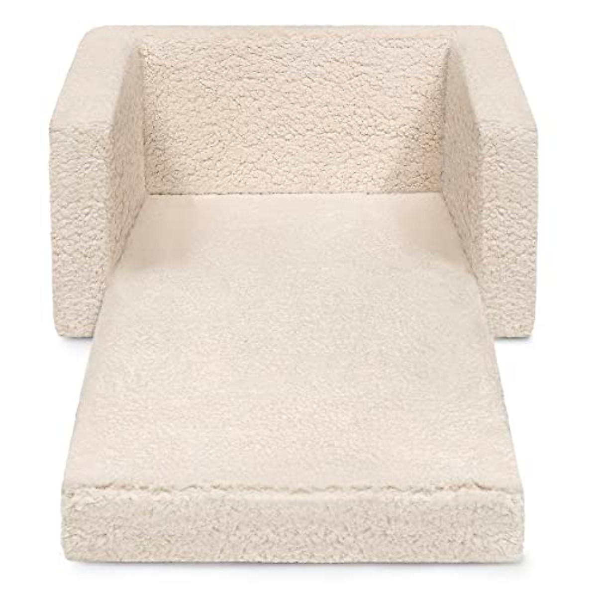 Delta Children Cozee Flip-Out Sherpa 2-in-1 Convertible Chair to Lounger for Kids, Cream