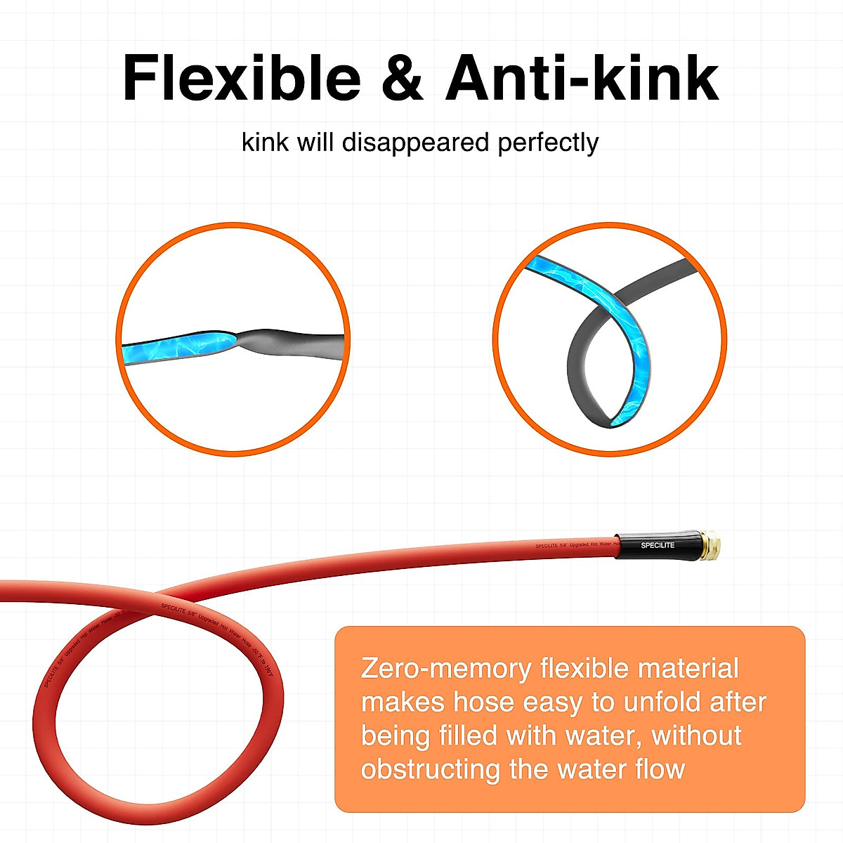 SPECILITE Hot/Cold Water Hose 5/8" x 50 ft,Heavy Duty Red Garden Hose -50℉ to 190℉,Flexible & Lightweight Rubber Hoses With 3/4" Brass Fittings for Yard,Outdoor,Farm