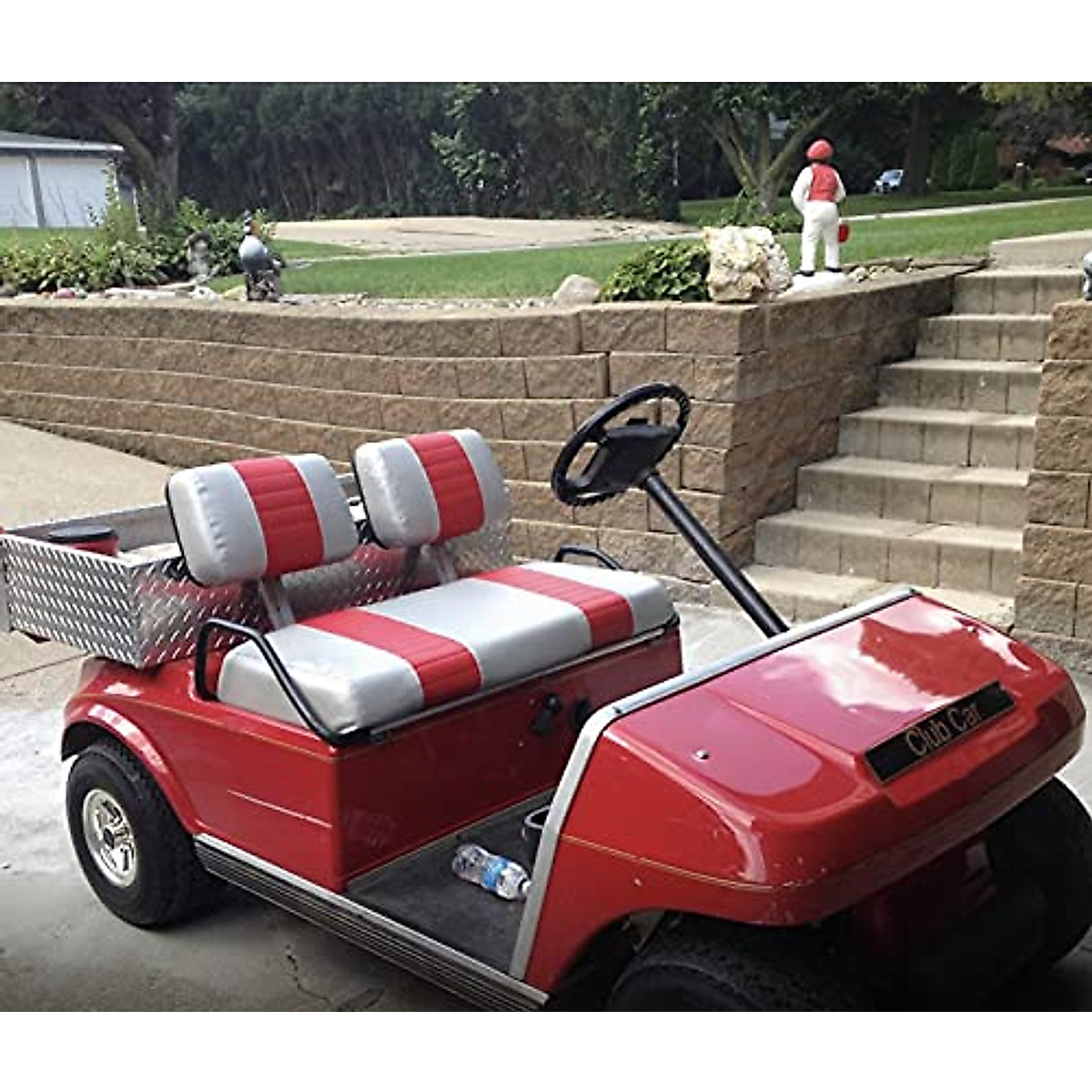 Club Car Pre 2000 "STAPLE ON" Golf Cart Seat Cover With Matching Rear Facing Seat Cover (2 Stripe)