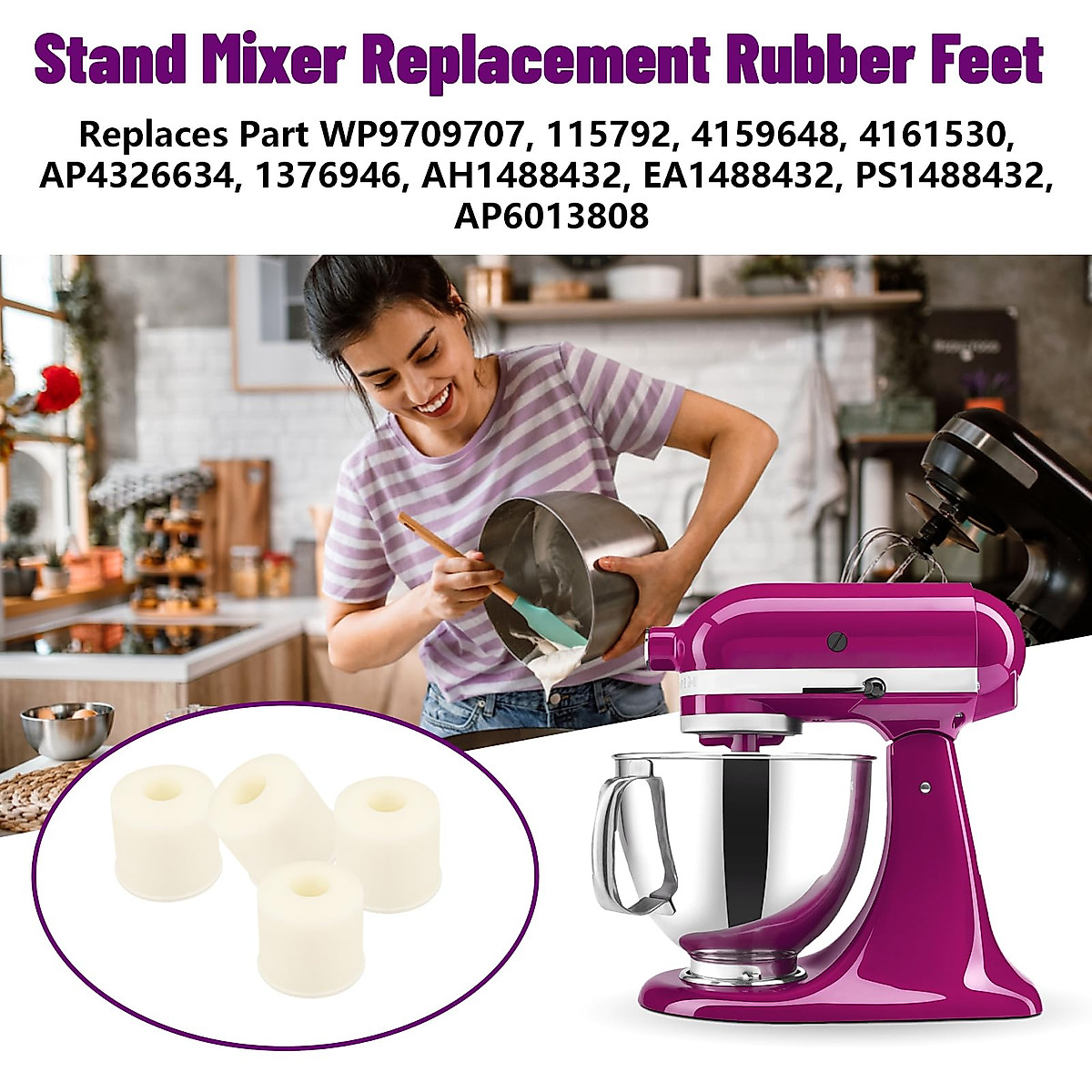 Mixer Rubber Feet Compatible with KitchenAid Stand Mixers Feet, Mixer Feet Pads, Mixer Rubber Feet Replacement Parts 4161530, 9709707, for KSM90, K45SS, KSM75 (5 Pack)