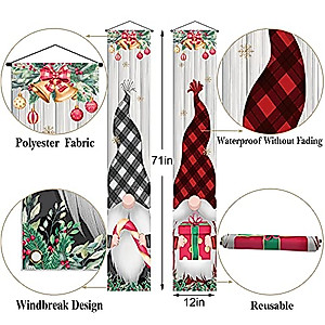 Rainlemon Merry Christmas Gnome Porch Banner Swedish Tomte Nordic Buffalo Check Plaid Front Door Sign Decoration