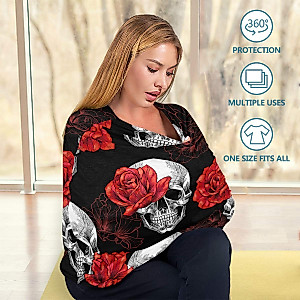 Nursing Cover Breastfeeding Scarf Skull and Red Roses- Baby Car Seat Covers, Stroller Cover, Carseat Canopy (v)