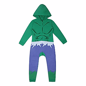 Marvel Hulk, Captain America, Iron Man or Spider-Man Boys Zip Up Hooded Coverall for Infant and Toddler