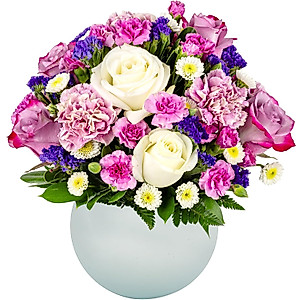 Delivery by Mon 8th July | Rejuvenate | Purple, White Fresh Flowers Aquabloom Arrangement with Vase | Arabella Bouquets | Flowers for Delivery, Birthday, Congratulations | Premium Hydrated Shipping
