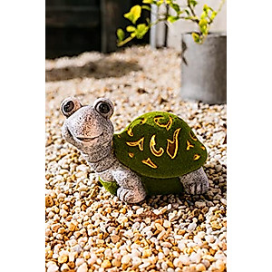 VP Home Lazy Turtle with Flocked Shell Solar Powered LED Outdoor Decor Garden Light - Great Addition for Your Garden, Solar Powered Light, Suitable for Outside Patio Lawn Gifts