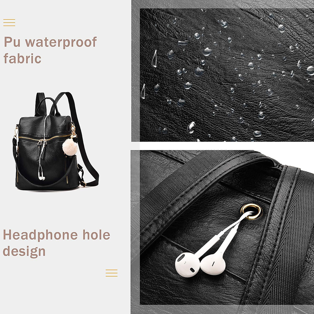 BAG WIZARD Designer Leather Backpack Purse Multifunctional Ladies Backpacks Solid Shoulder Headphone Plug Bags for Womens Book Bags (Retro-Brown)