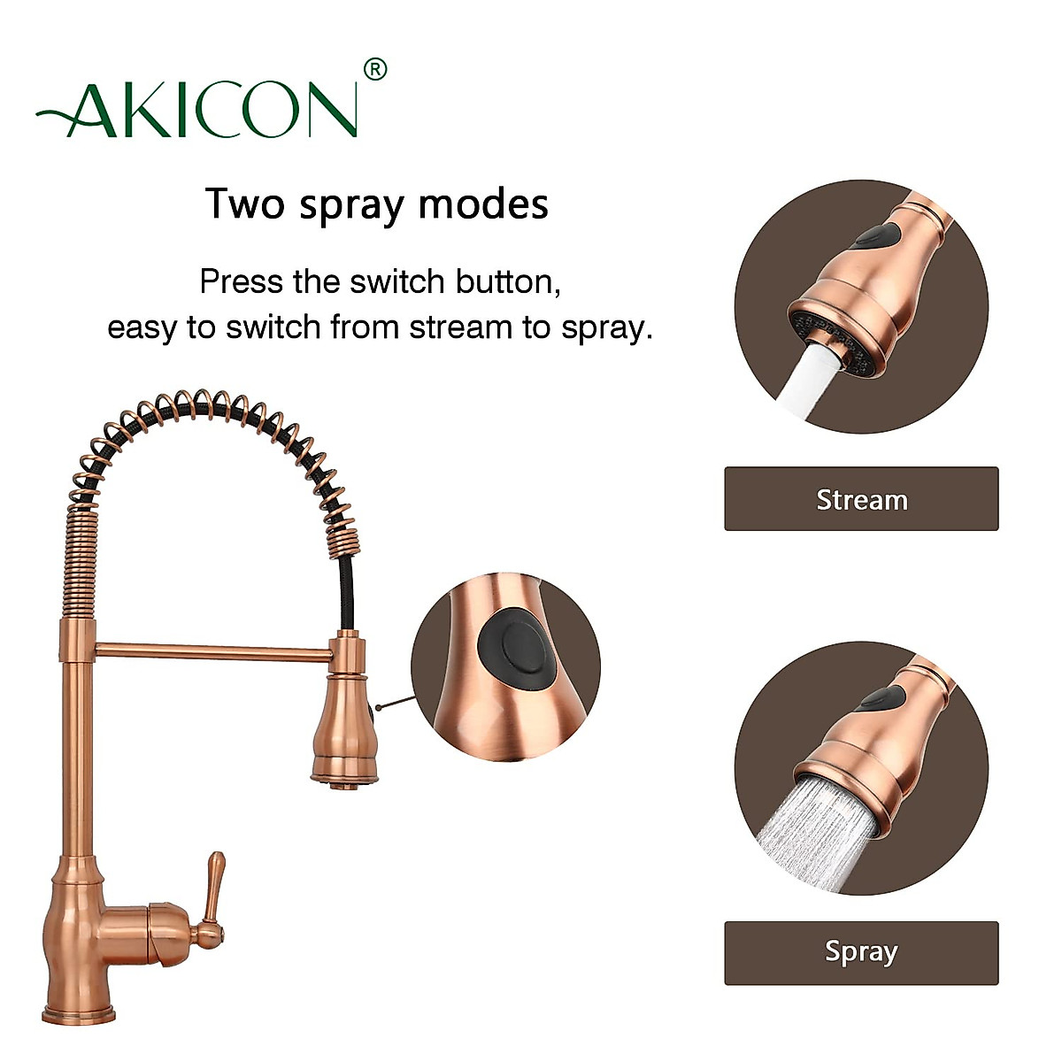 Copper Kitchen Faucet with Soap Dispenser, Single Handle Solid Brass High Arc Pull Down Sprayer Head Kitchen Sink Faucets with Deck Plate AK96518