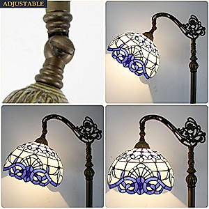 WERFACTORY Tiffany Floor Lamp Navy Blue White Stained Glass Arched Lamp 12X18X64 Inches Gooseneck Adjustable Corner Standing Reading Light Decor Bedroom Living Room S003B Series