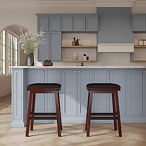 DTY Indoor Living Cortez Bonded Leather Stool, Espresso Finish, 30" Bar Height, Black Leather Seat