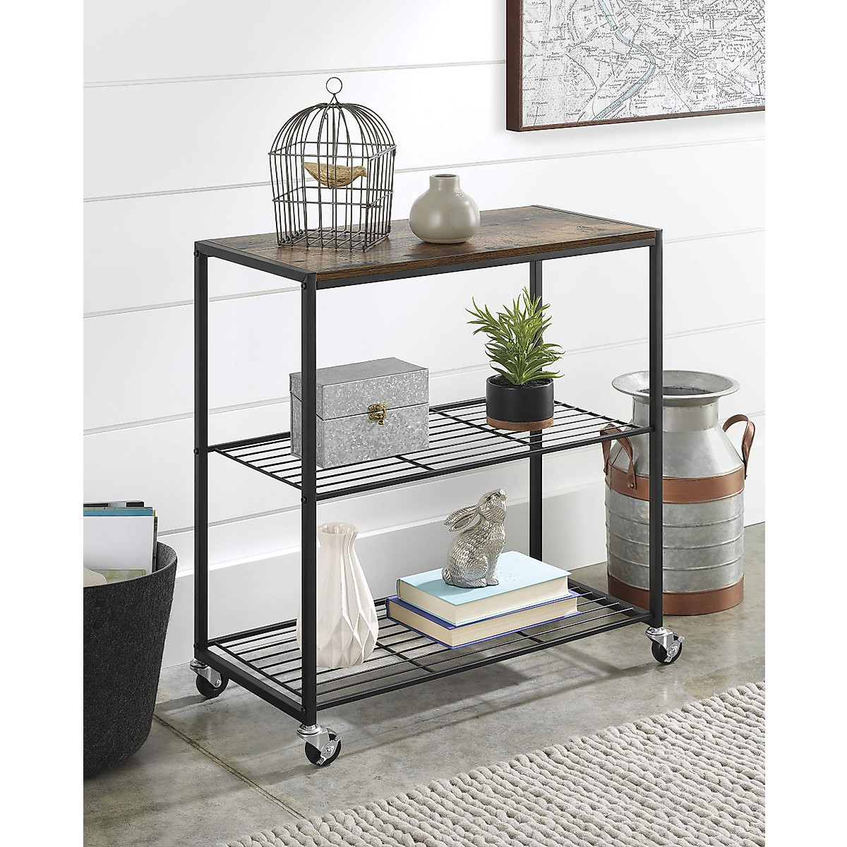 Whitmor Modern Industrial Rolling Storage Shelves, Brown