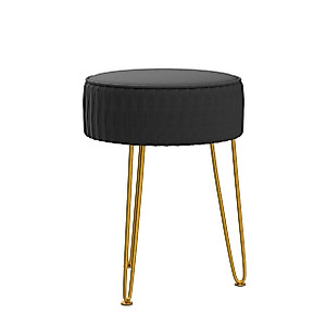 MOOWIND Vanity Stool for Makeup Room Bedroom, Modern Multifunctional Vanity Stools Chair Round Ottoman Velvet Upholstered Seated Foot Rest Dressing Stool with Golden Leg, Side Table End Table,Black