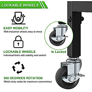 YBING 2.6ft Outdoor Indoor Firewood Storage Rack with Wheels, Assembled Metal Tubular Log Stacker Holder for Patio Fireplace Wood Pile Lumber Storage Stand Cart, Matte Black