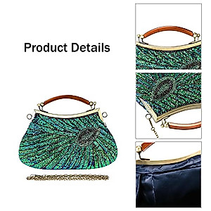GUOZI Women's Vintage Beaded Sequin Peacock Clutch Purse Handmade Crossbody Evening Bag Handbag For Wedding Party Prom