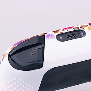 YoRHa Studded Silicone Transfer Print Cover Skin Case ONLY for Nitendo Official Switch Pro Controller x 1(Flowers) with Pro Thumb Grips x 8