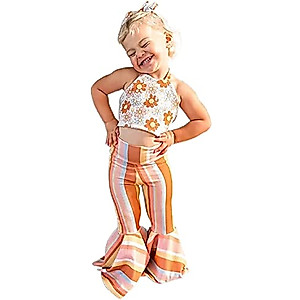 Baby Girl Summer Clothes Cute Bell Bottoms Outfits Sleeveless Halter Backless Crop Tank Tops Flare Pants Set (A-Colorful, 18-24 Months)