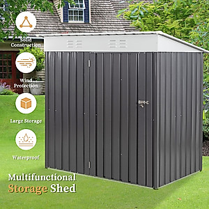 Vongrasig 6 x 4 x 6 FT Outdoor Storage Shed Clearance with Lockable Door Metal Garden Shed Steel Anti-Corrosion Storage House Waterproof Tool Shed for Backyard Patio, Lawn and Garden (Dark Gray)