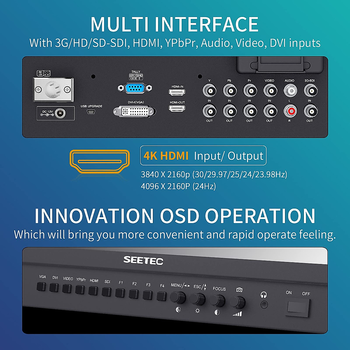 SEETEC P215-9HSD-CO 21.5 Inch 3G SDI 4K HDMI Broadcast Carry on Director Monitor with Full HD 1920x1080 3 Color Tally Light