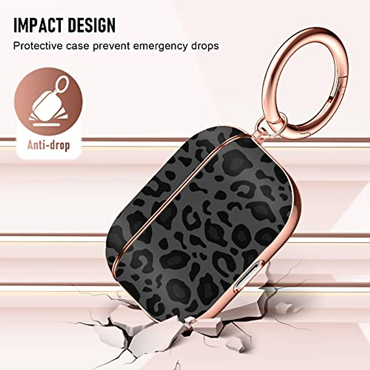 Maxjoy,Protective Shockproof Cover with Keychain Compatible,Cute Apple airpods Pro case,for Girls and Women and Men （Leopard Print on Black）