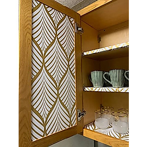 White and Gold Peel and Stick Contact Paper Self Adhesive Boho Wallpaper Removable Vinyl Film Decorative Shelf Drawer Liner Sticker 17.7 inch x 118 inch (White and Gold, 17.7 x 118 inch)