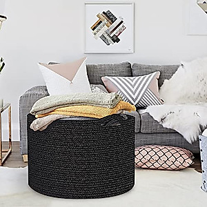 MXMHOME Black Large Blanket Basket Extra Large Woven Rope Baskets for Storage Baskets Bins for Organization Dog Toy Storage Baskets Bins Black Decorative Basket Living Room(23.6"x14.1")