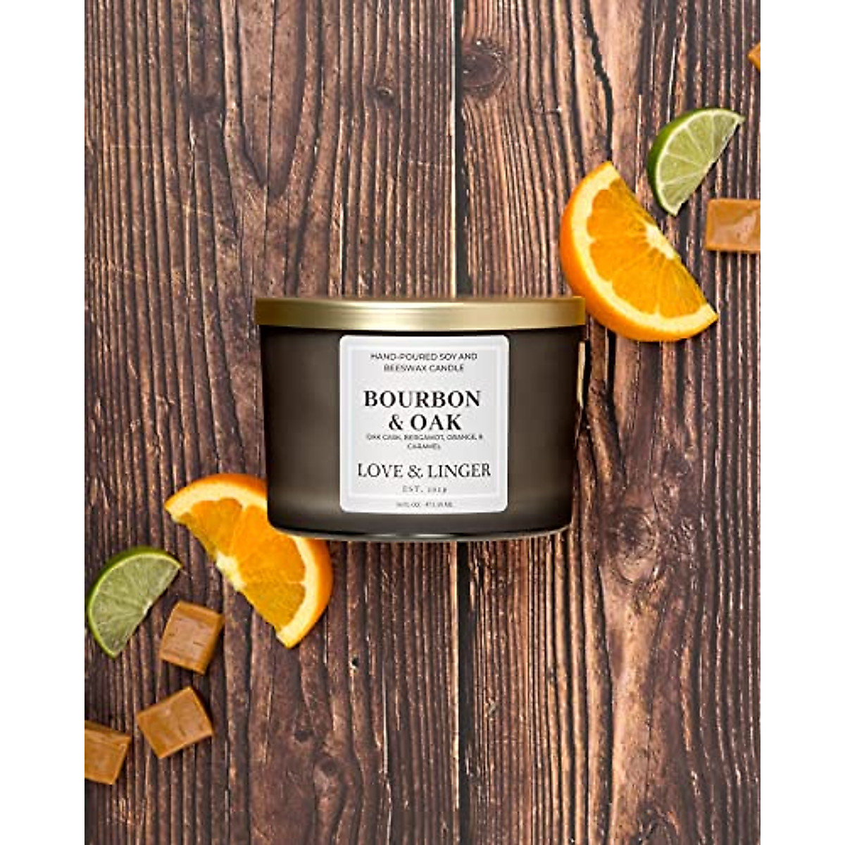 Bourbon Scented Candle | Candles for Men | Masculine Candles | Luxury Soy & Beeswax Candles for Home | 16 oz. Large Jar 3 Wick Candle | Mens Candle | Gift for Men