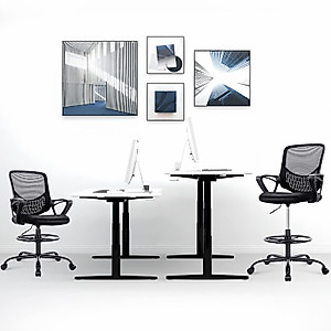 SMUG Drafting Chair Tall Office Chair, Standing Desk Chair Counter Height Office Chairs, Mid Back Mesh Office Drafting Chairs with Armrest, Height Adjustable Foot Ring, Black