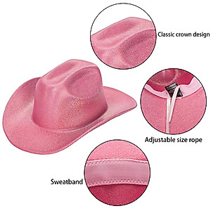 Mealah Holographic Western Cowboy Hat for Women - Sparkly Cowgirl Hat for for Wedding Music Costume Party(M-L) Rose Pink
